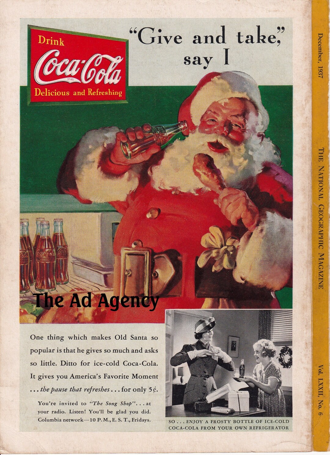 1937 Coca Cola Santa Claus Ad -coke /vintage Ad/ Christmas/ Pause That ...