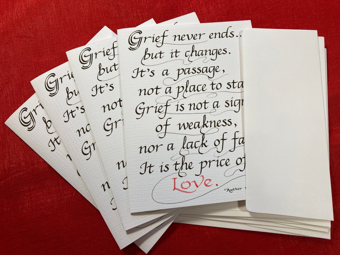 Sympathy Calligraphy Card Set (set of 4 or 8) -- Card Size 4.25 X 5.5 ...