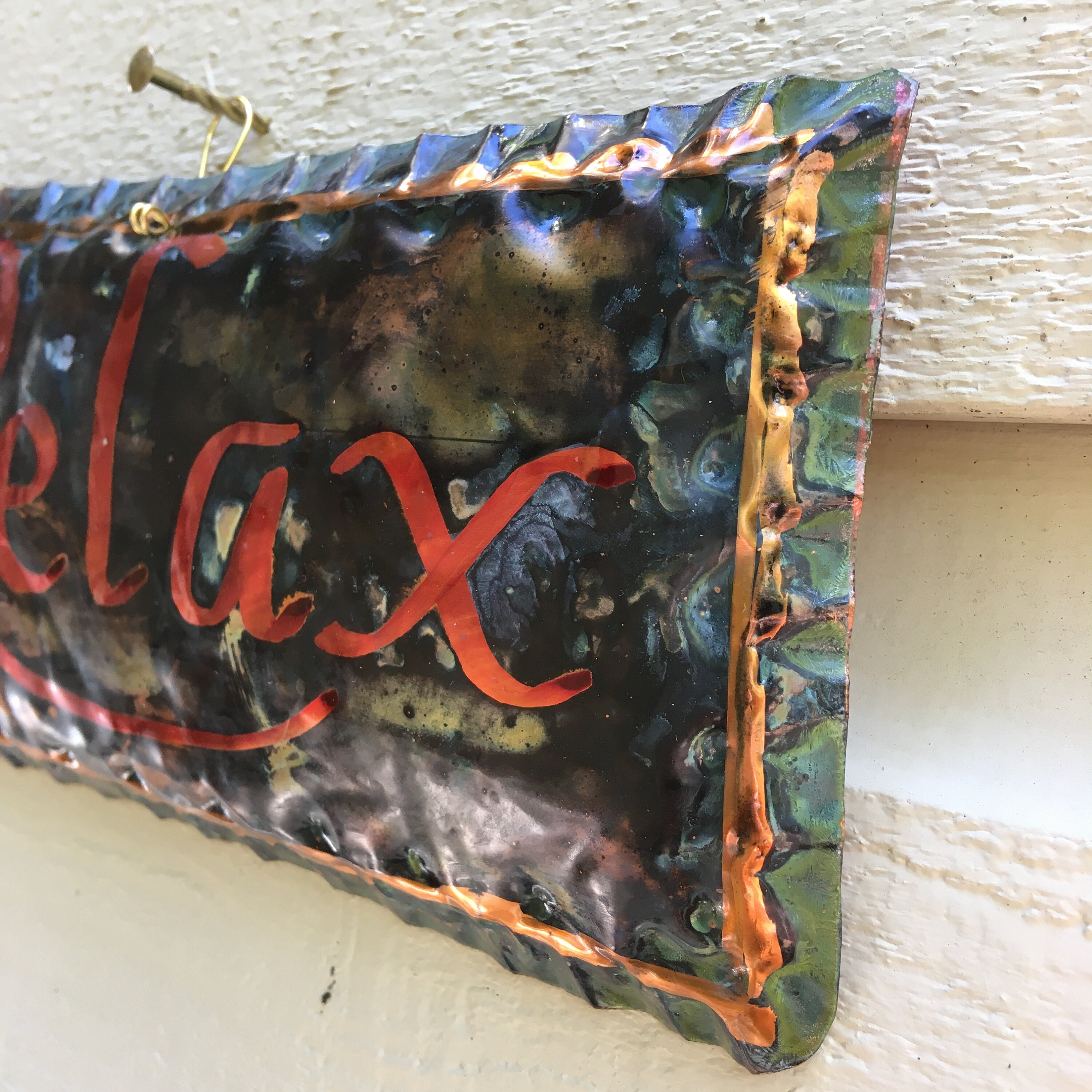 Relax Solid Copper Sign With Calligraphy and Verdigris - Etsy