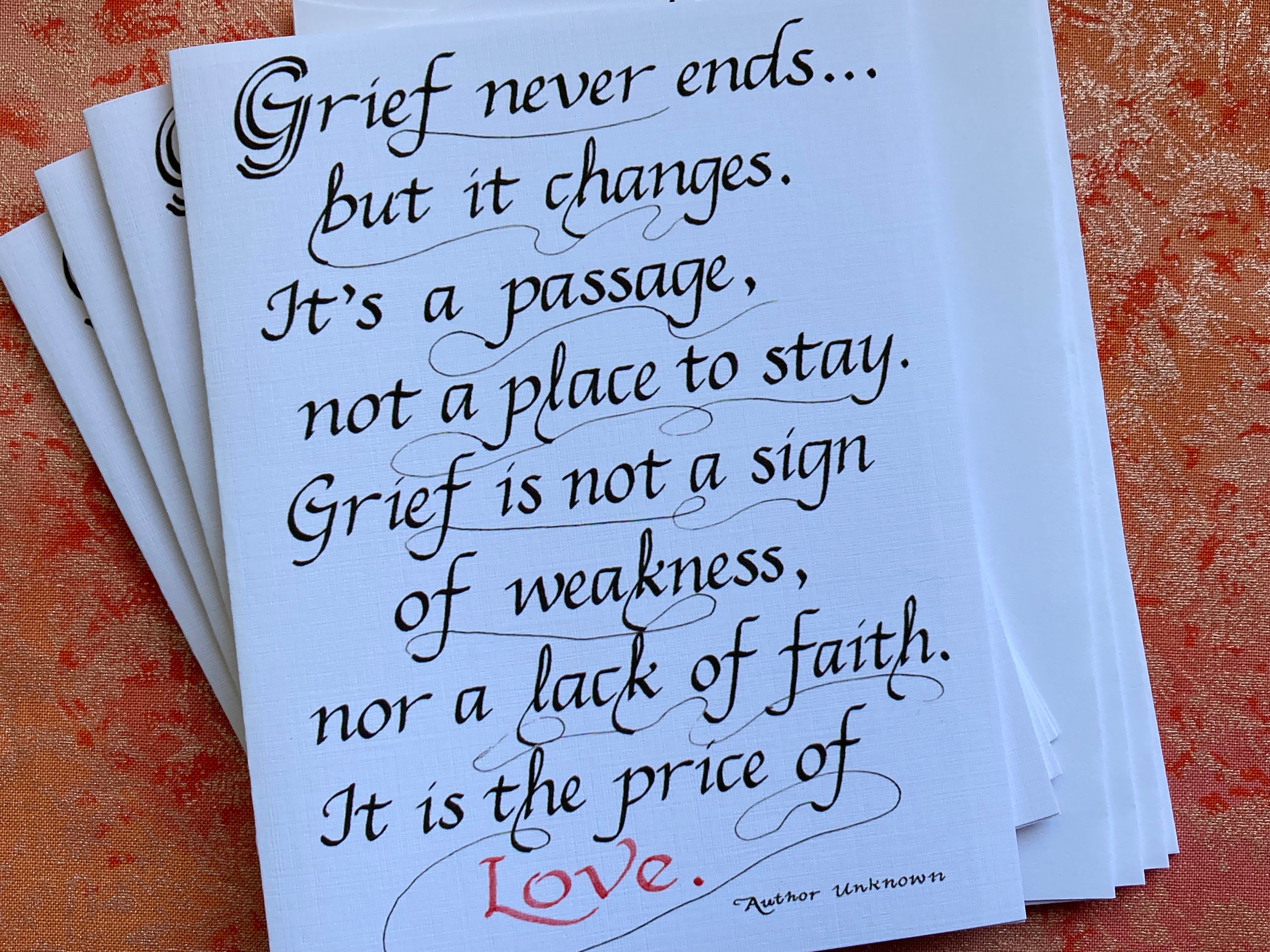 Sympathy Card Set: Calligraphy Grief Quote, Blank Inside - Etsy