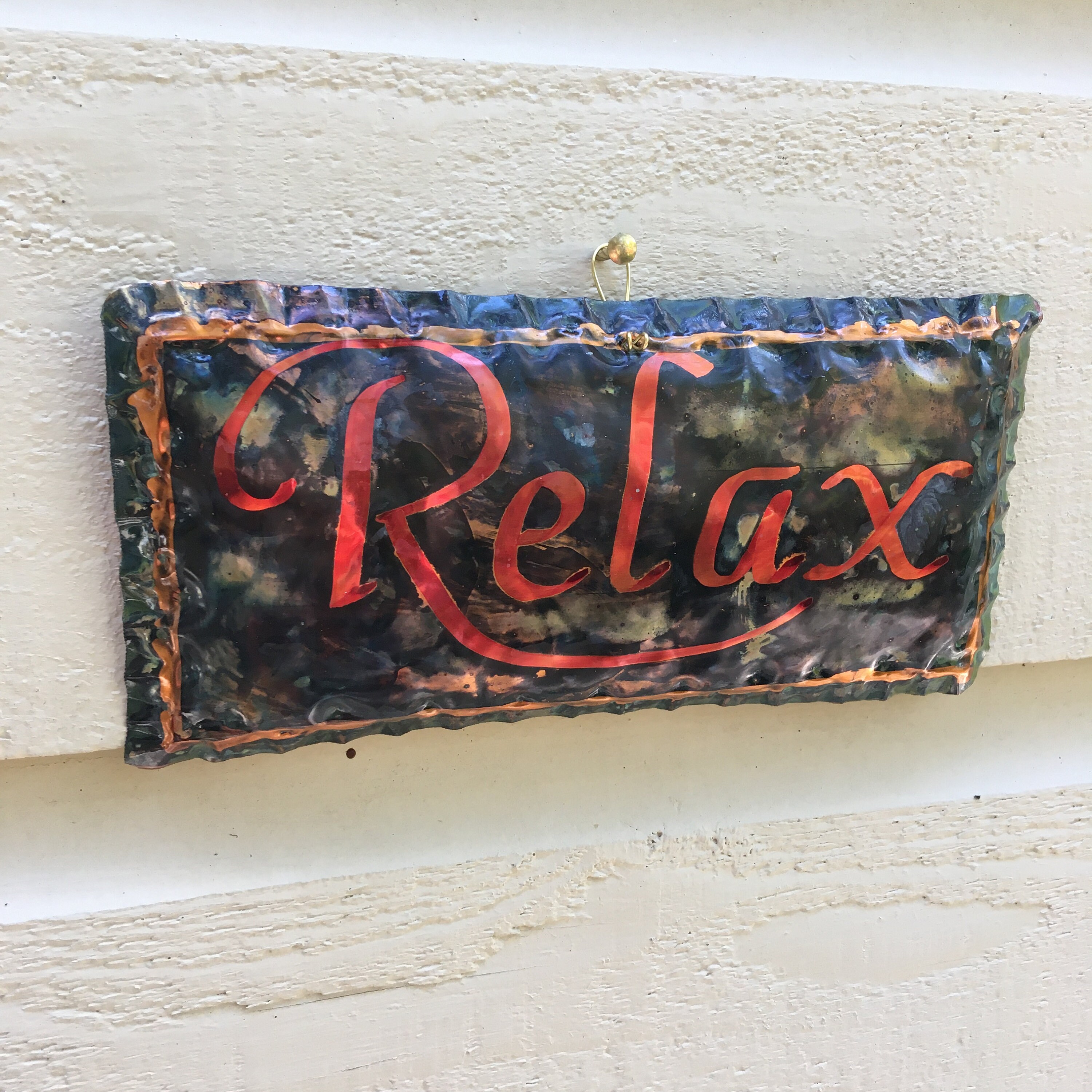 Relax Solid Copper Sign With Calligraphy and Verdigris - Etsy