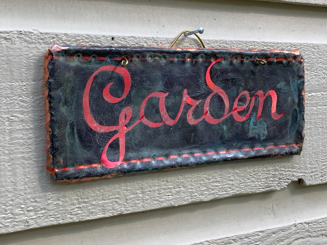 Garden Solid Copper Sign With Calligraphy and Verdigris Green Patina ...