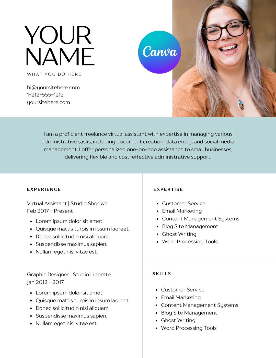Modern & Professional Canva Resume Template - Stand Out CV Design ...
