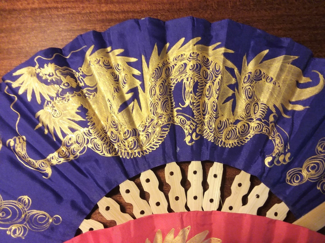 Chinese Dragon Folding Hand Fans Purchased Beijing Gold | Etsy