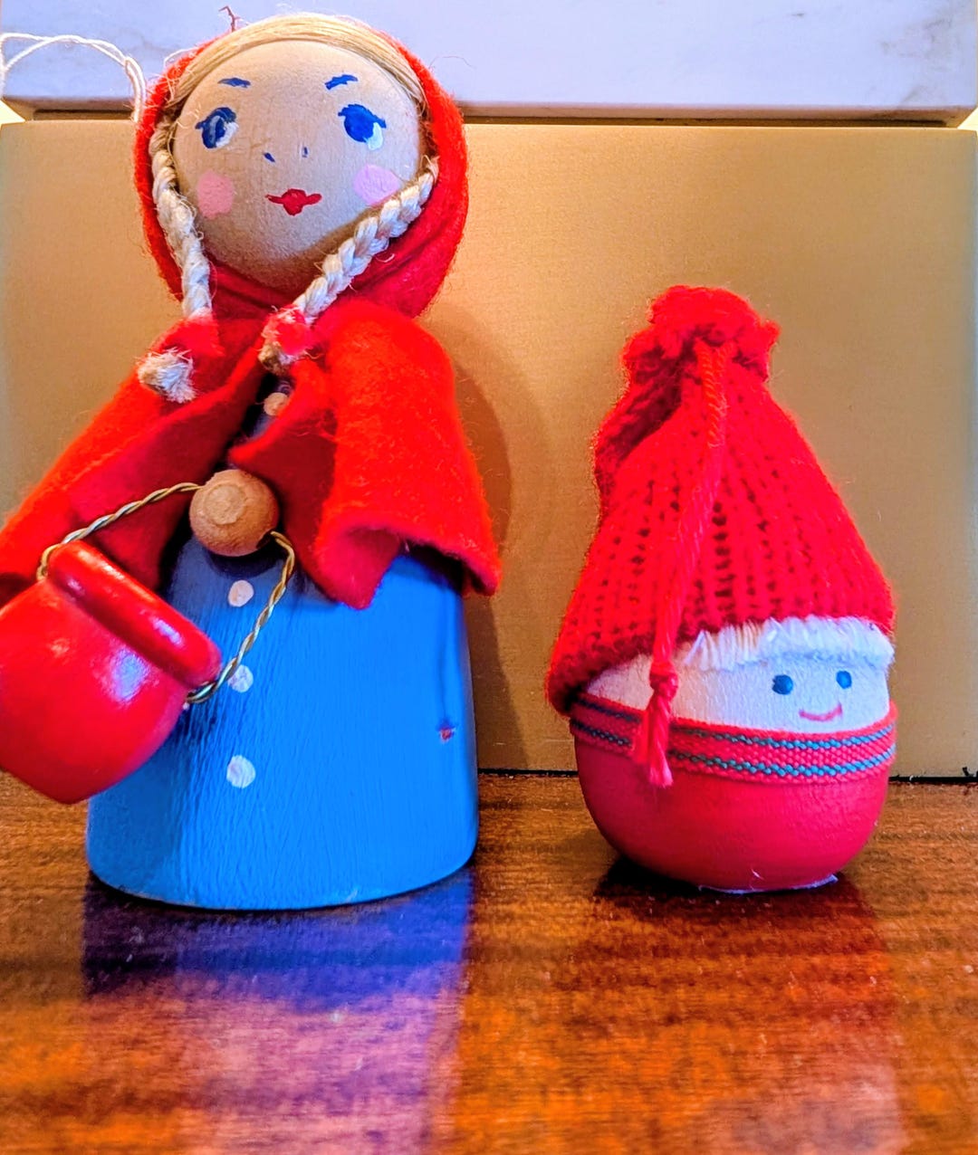 Swedish Wooden Pixie Ornaments Girl W/ Braids & Wooden Bucket -and ...