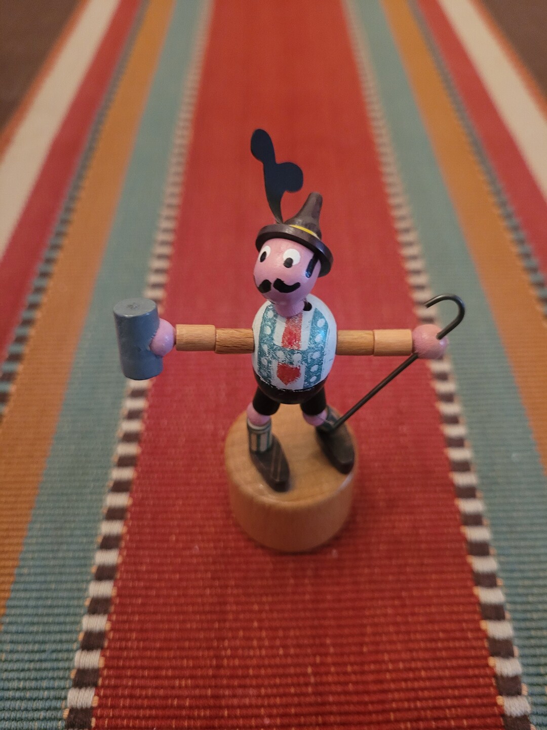 Wooden Push Toy Puppet - Bavarian, German Man W/ Feather in Cap, Beer ...