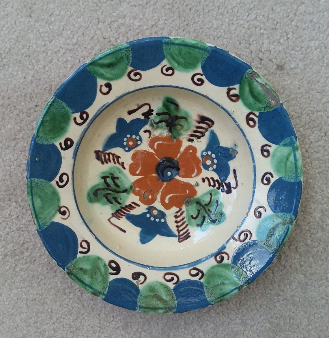 Folk Art German Redware Pottery Redware Shallow Bowl Hand - Etsy