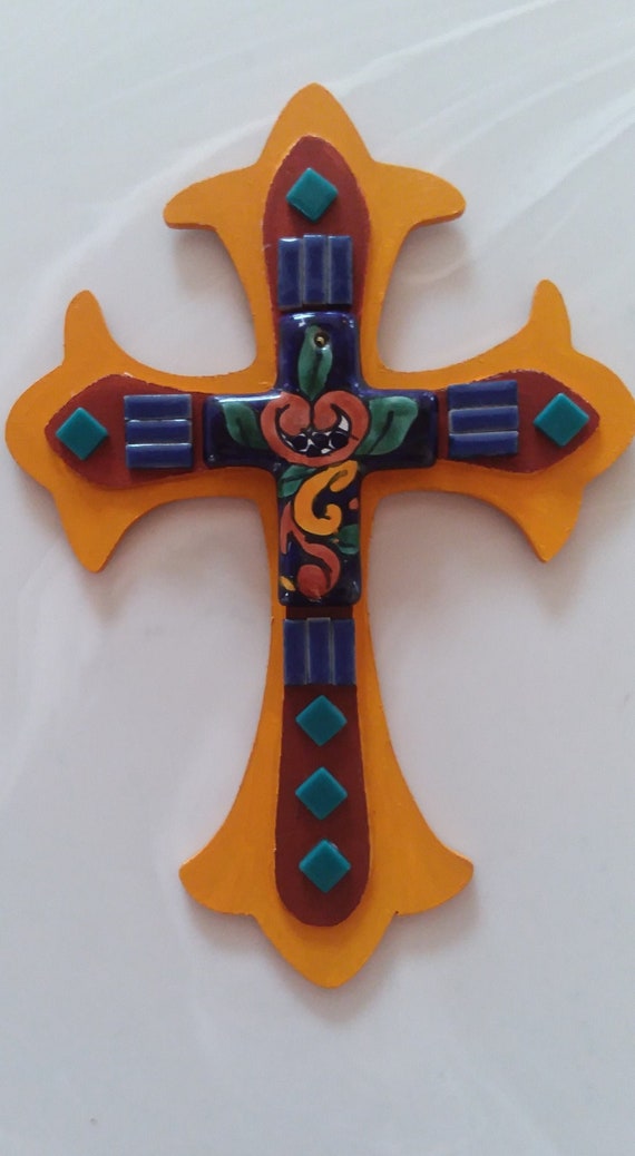 Cross W/ Talavera Cross & Cobalt Blue and Turquoise Ceramic | Etsy