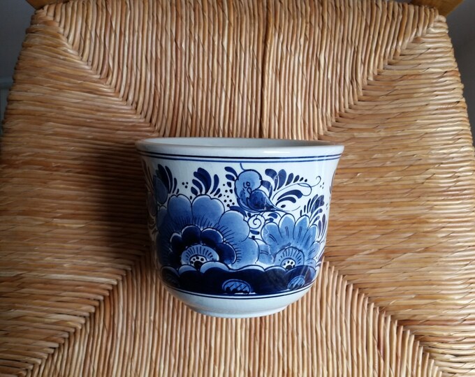 Hand Painted Delft Holland Blue and White Floral Planter Flower Pot 5 ...