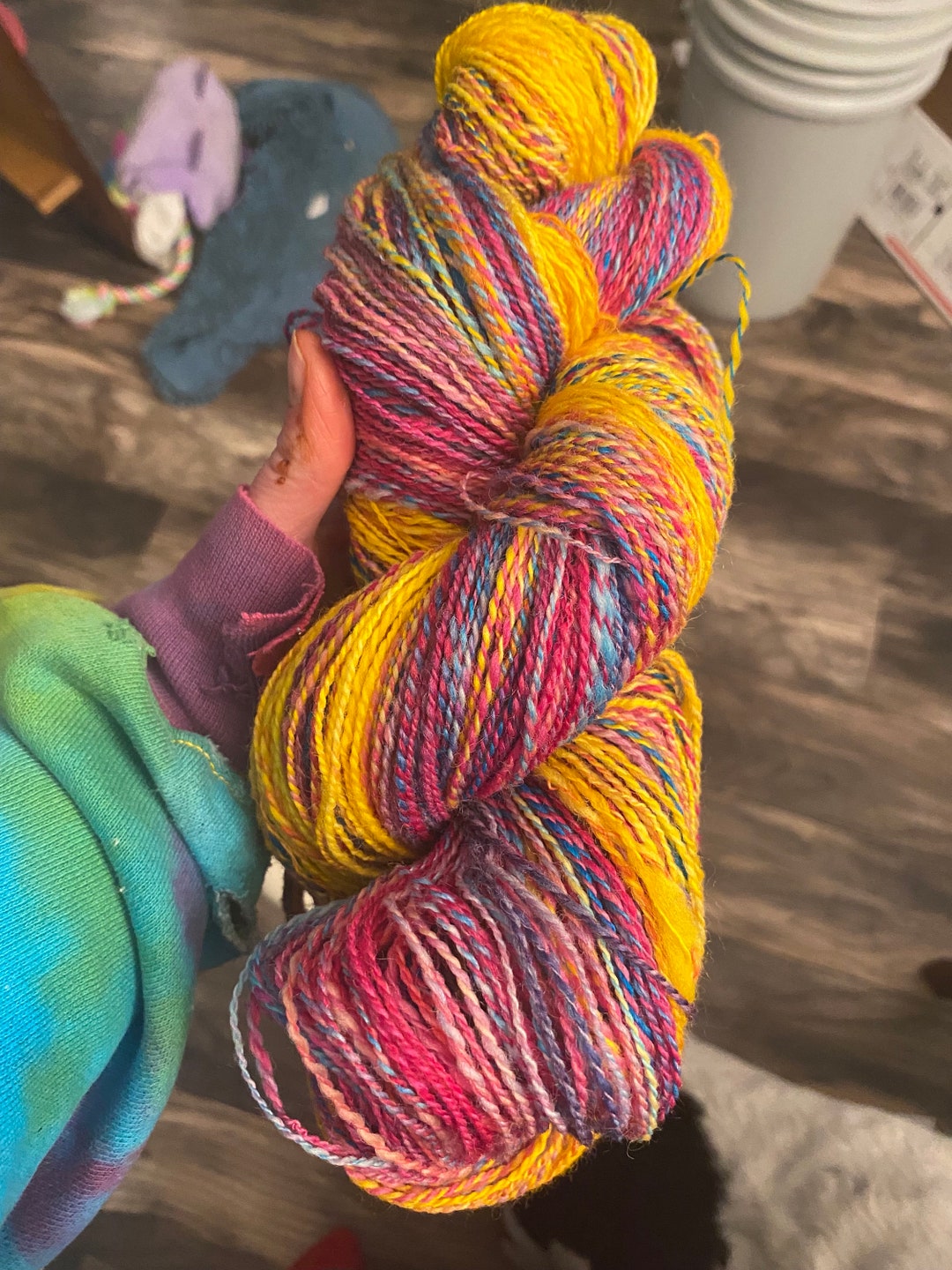 Hand Spun Brightly Colored Yarn, Soft Falkland Wool, 5.1 Ounces, 460 ...