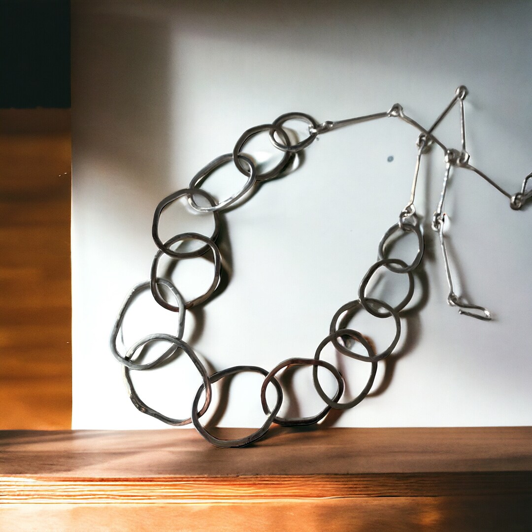 Silver Handmade Chain Necklace, Large Link Necklace, Bold Silver ...