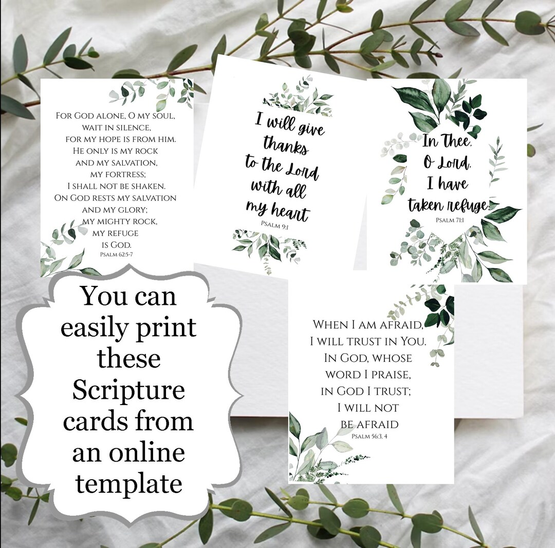 Scripture Card Template, Psalms Scriptures With Greenery - Etsy