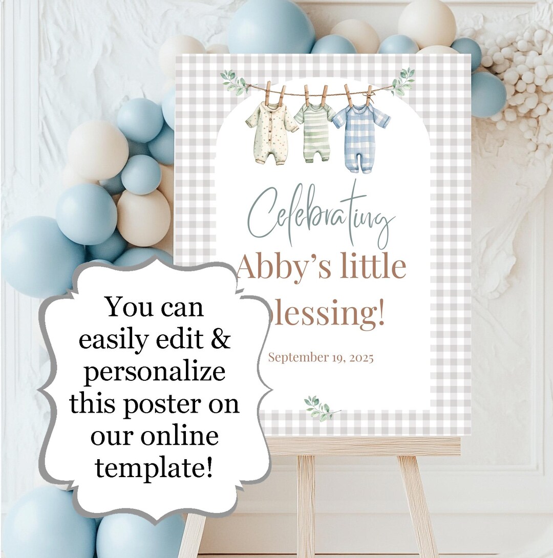 Baby Shower Sign Template, Vintage CLOTHESLINE Theme, Editable DIGITAL ...