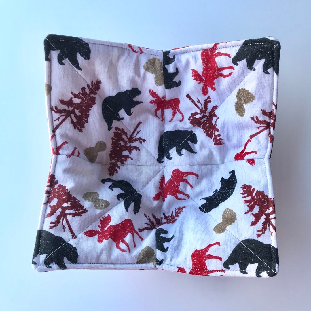 Bear & Moose Microwave Bowl Cozy - Cotton Pot Holder - Etsy