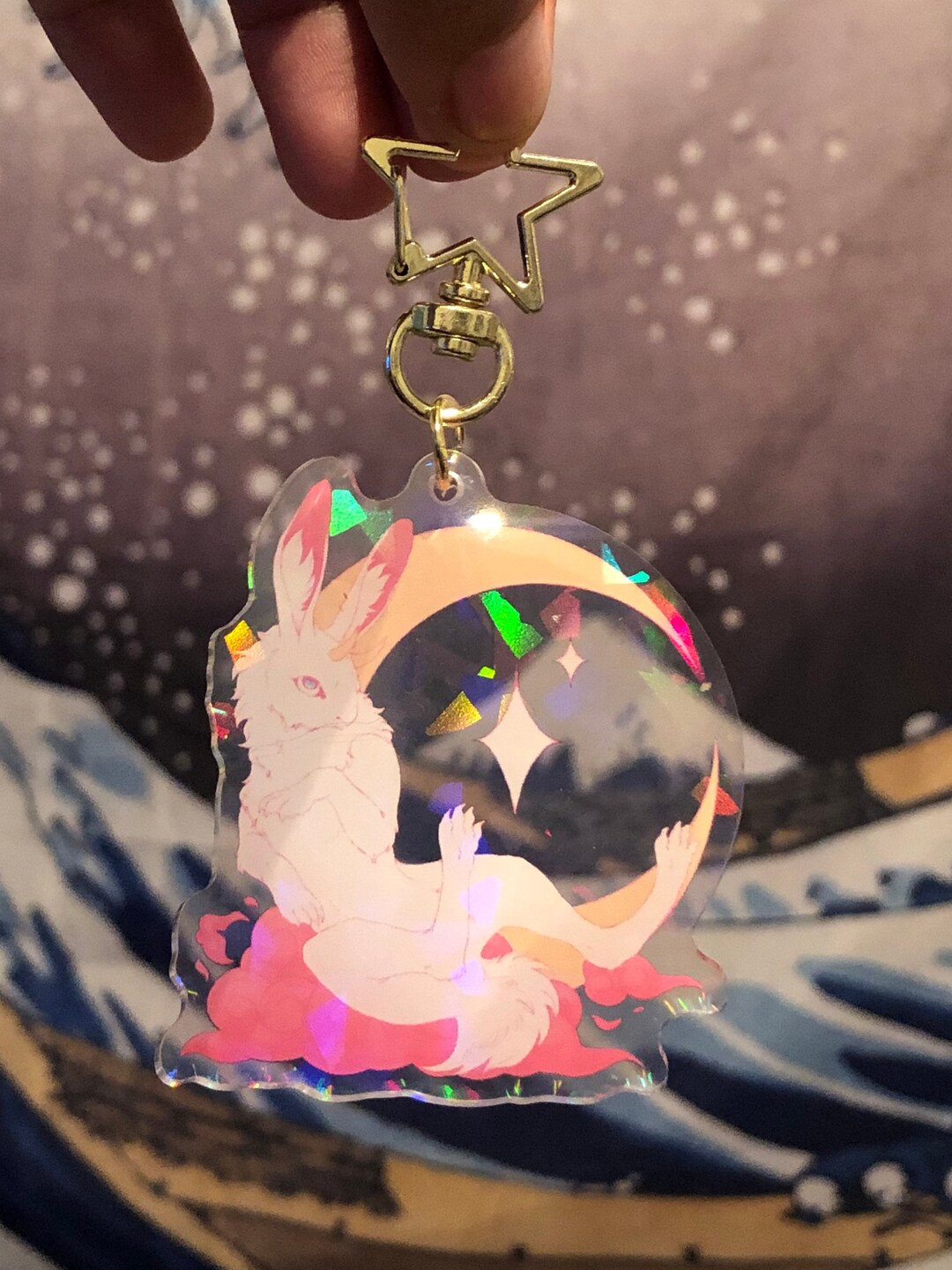 Fallen Star White Jackalope Holographic 2.5 Inch Star Keychain - Etsy UK