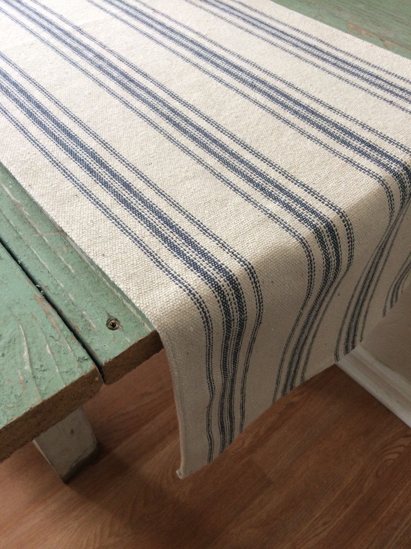 Table Runner/beige Grain Sack Fabric/blue 12 Stripe/17 - Etsy