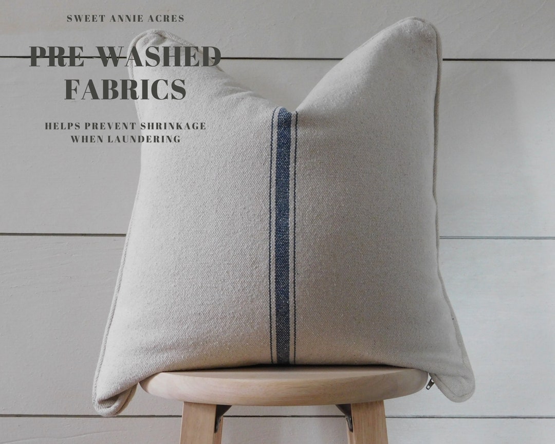 Piped Edge Grain Sack Blue Striped Pillow Cover Farmhouse Pillow Cover ...