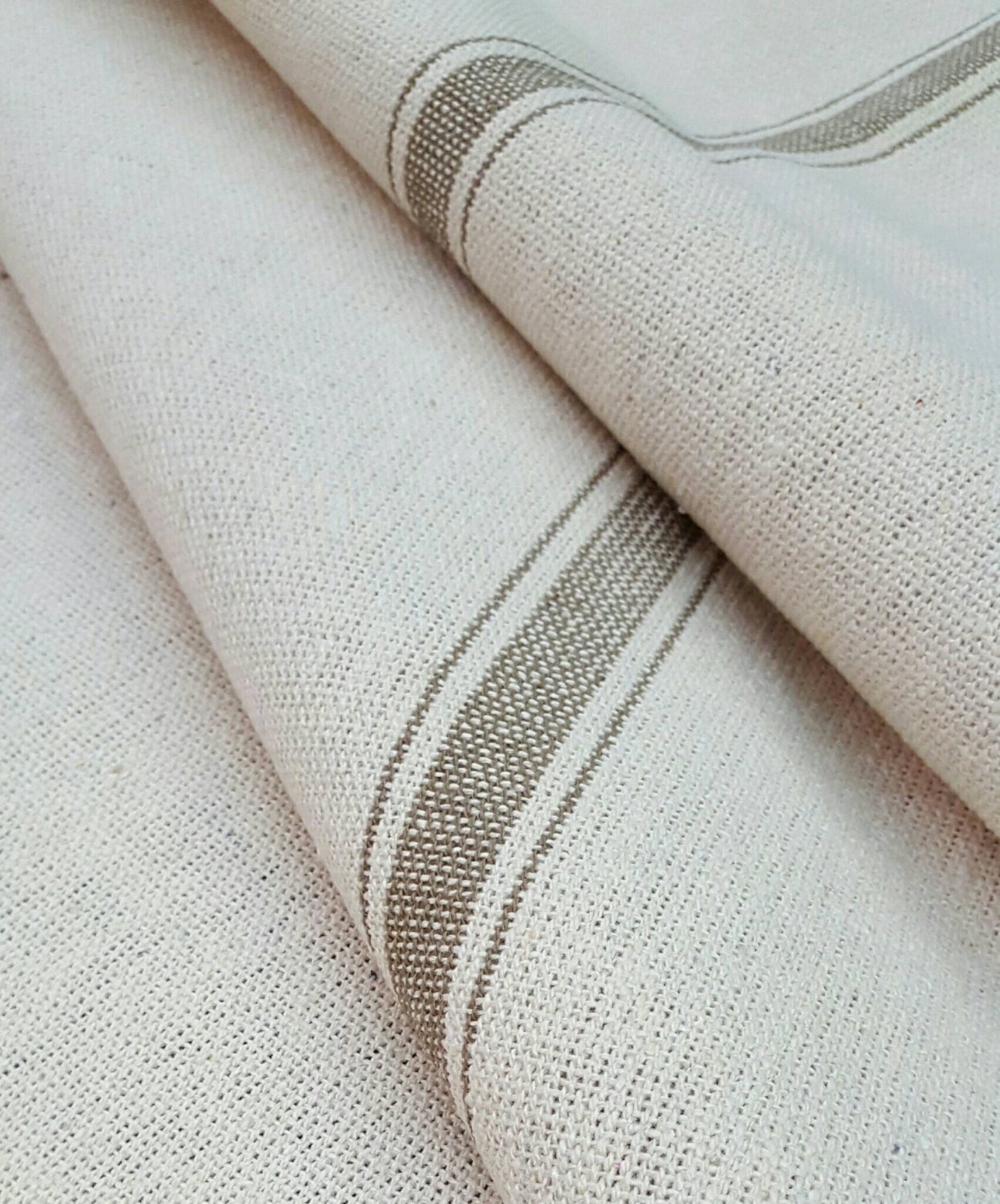 Feed Sack Fabric by the Yard farmhouse Fabric Tan 3 Stripe - Etsy