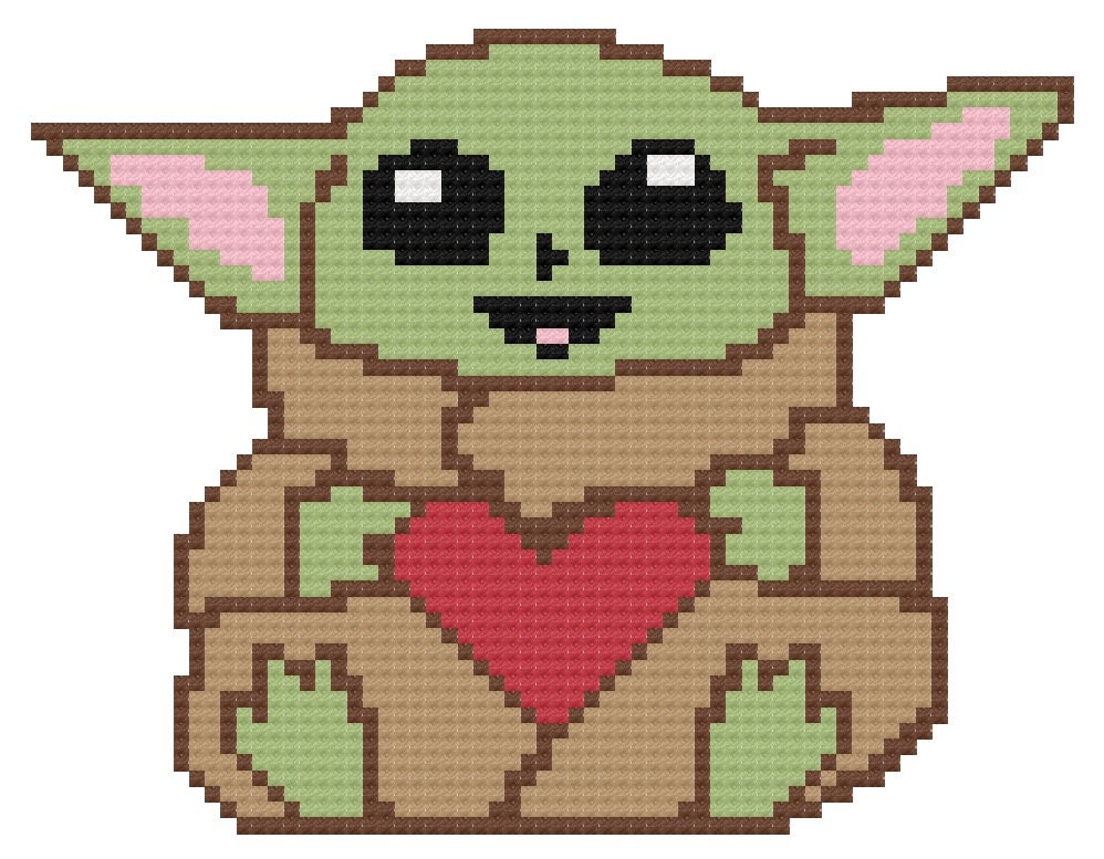 Baby Yoda Cross Stitch Pattern, PDF Digital Download, Heart, Star Wars ...