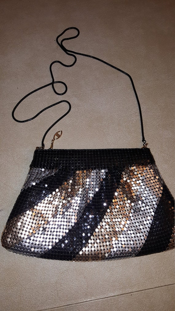 Black Gold Mesh Purse Envelope Clutch Handbag Bag Met… - Gem