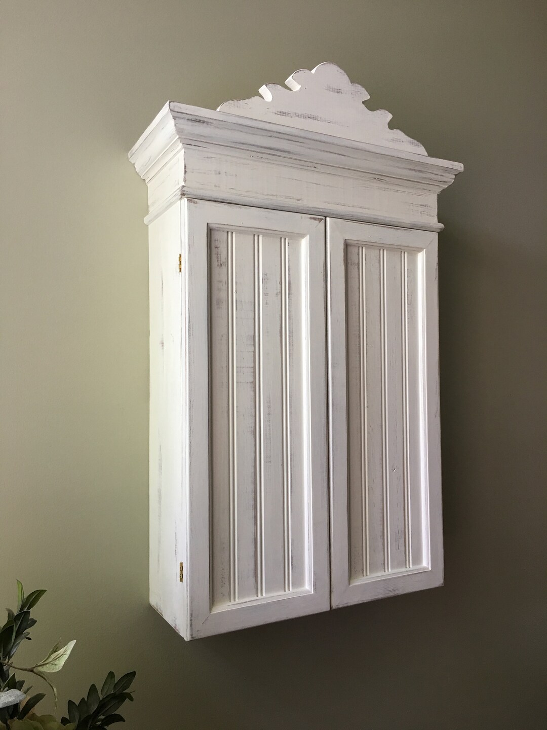 Distressed White Wall Cabinet: Cottage Style Beadboard Door - Etsy