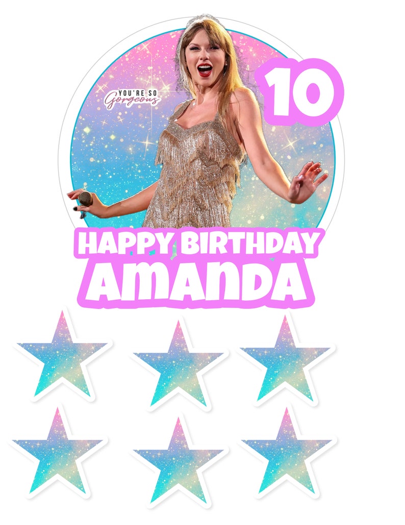 Custom Printable Digital Taylor Swift Cake Topper and Stars Ready to ...