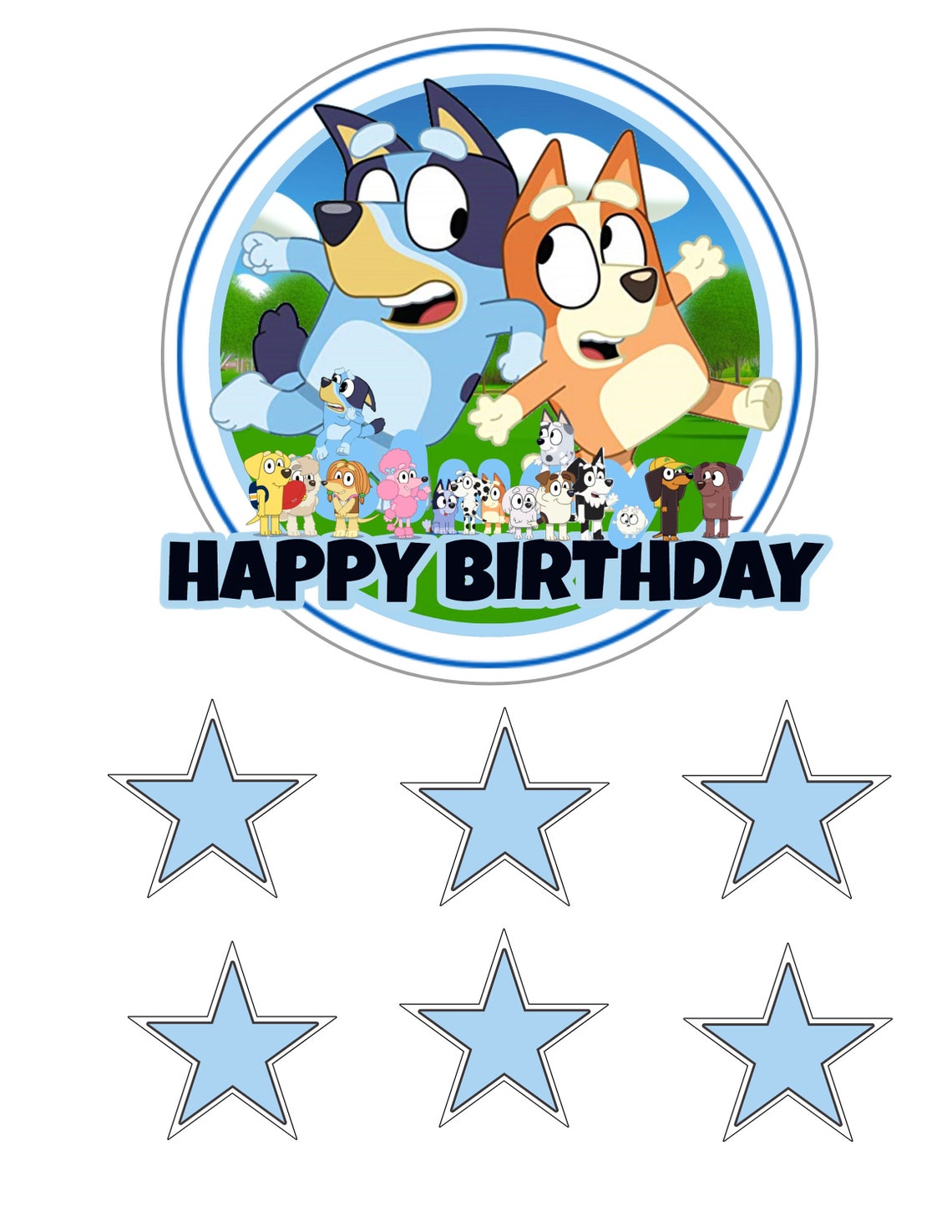 Bluey Ready to Download & Print Digital Cake Topper and Stars - Etsy