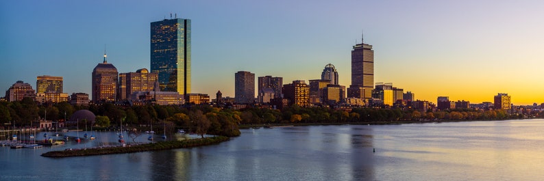 Back Bay Blue and Gold Sunset Greeting Card Panorama Photo - Etsy