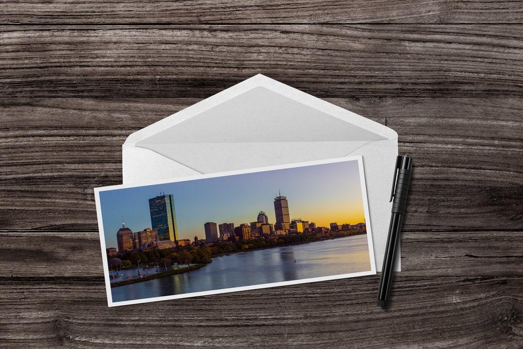Back Bay Blue and Gold Sunset Greeting Card Panorama Photo - Etsy