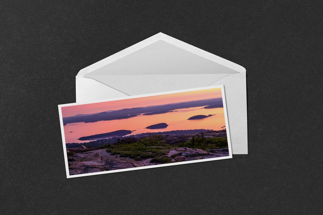 Cadillac Glow Sunrise 4x9 Note Card - Sunrise Photo Over Bar Harbor and ...