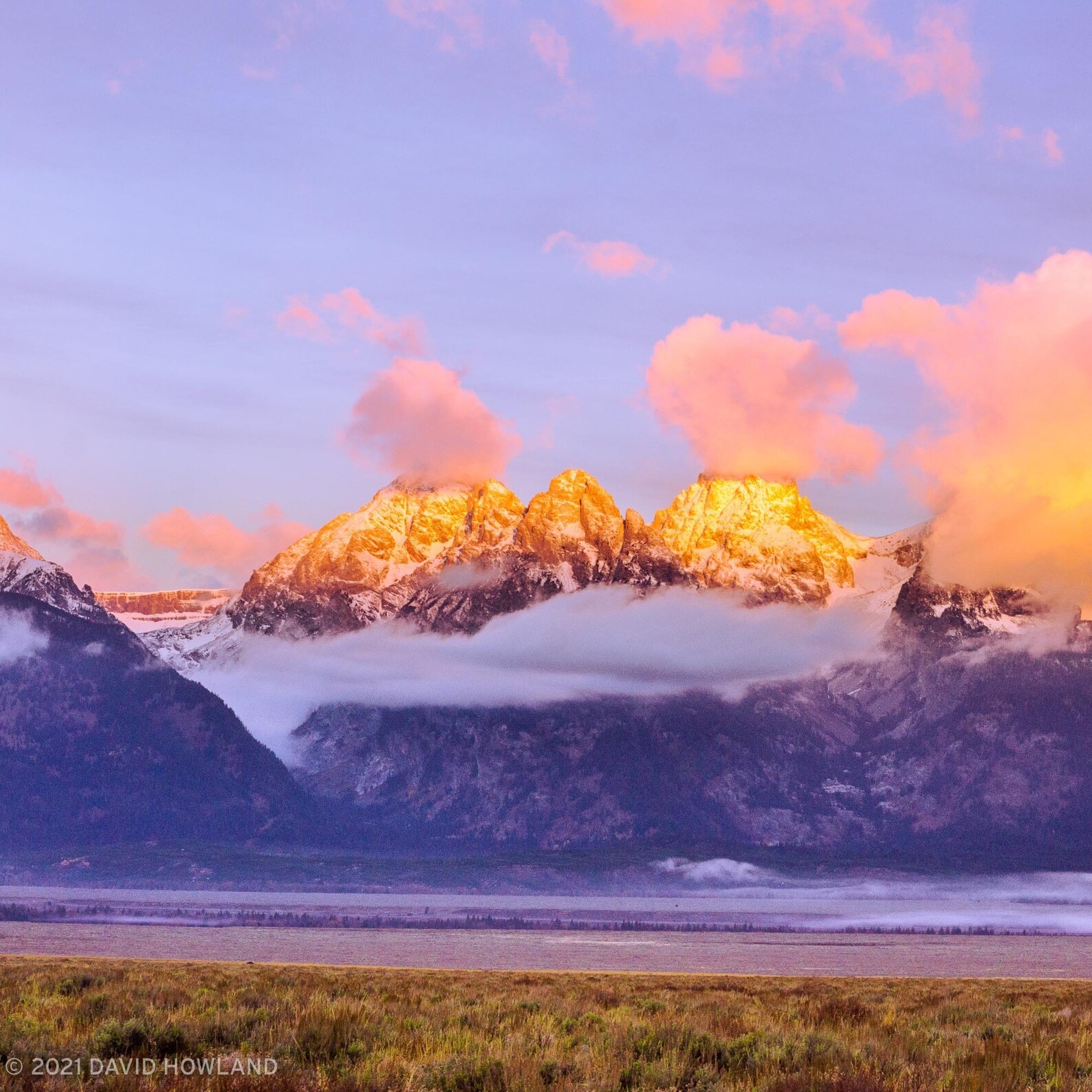Sunrise Alpenglow on the Teton Range Canvas Wrap - Panorama Photo of ...