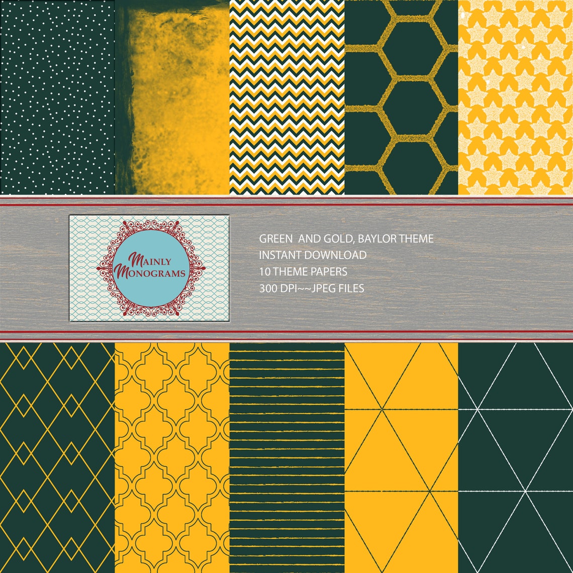 Collegiate Colors Green and Gold Theme Papers Digital - Etsy