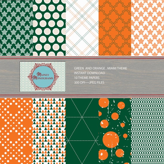 Collegiate Colors Green and Orange Theme Papers Digital | Etsy