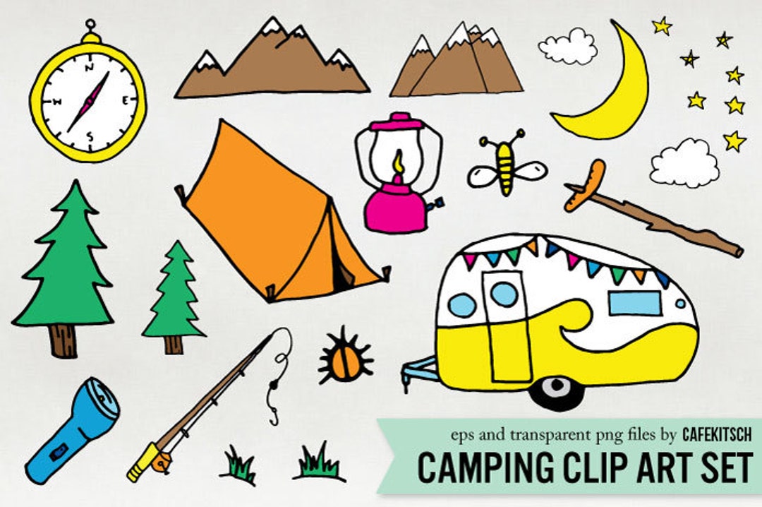 Hand Drawn Camping Clip Art - Instant Download EPS and Transparent Pngs ...