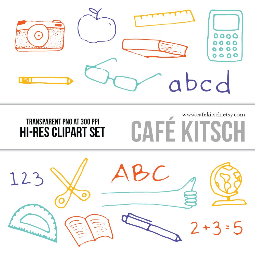 Back to School Clipart Set - Hi Res Printable Education Doodle ...