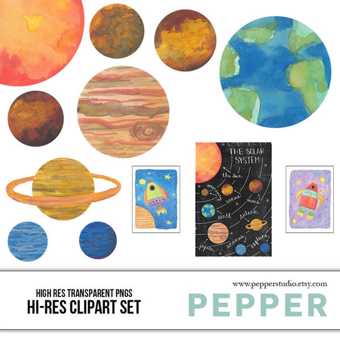 Space Clipart, Watercolor Solar System Images and Three Space ...