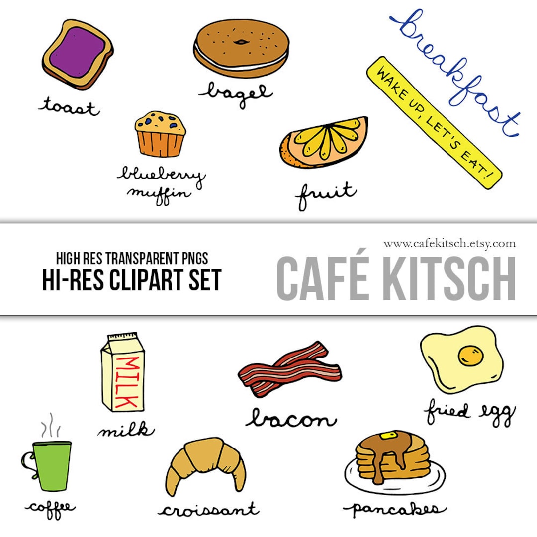 Breakfast Clip Art Set - Hi Res Transparent Pngs - Breakfast Doodle ...