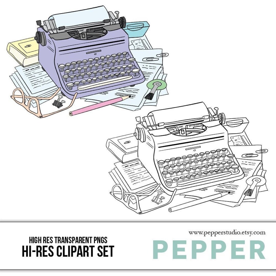 Vintage Typewriter Doodle Clipart - Write, Blog, Edit, School, Teacher ...