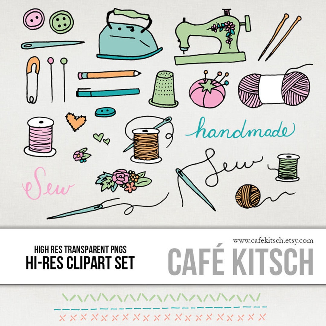 Sewing Clipart Set - Hi Res Printable Sewing Doodle Illustrations for ...