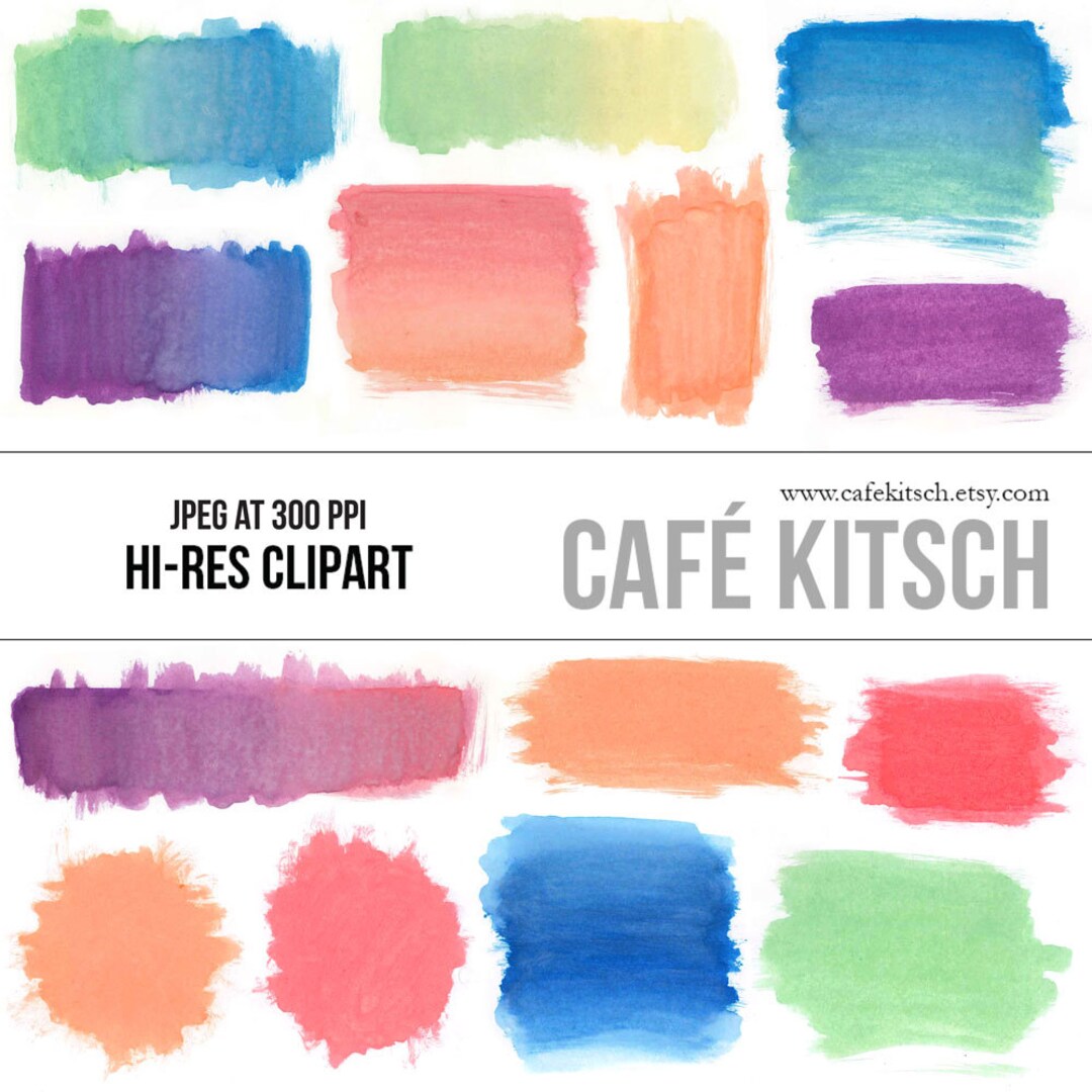 Watercolor Swatches Clipart Set Hi Res Printable Painted Form Doodle ...