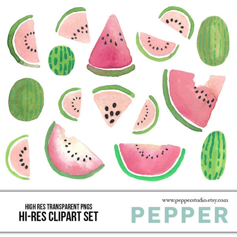 Watermelon Watercolor Clipart Set Hi Res Watermelon Fruit - Etsy
