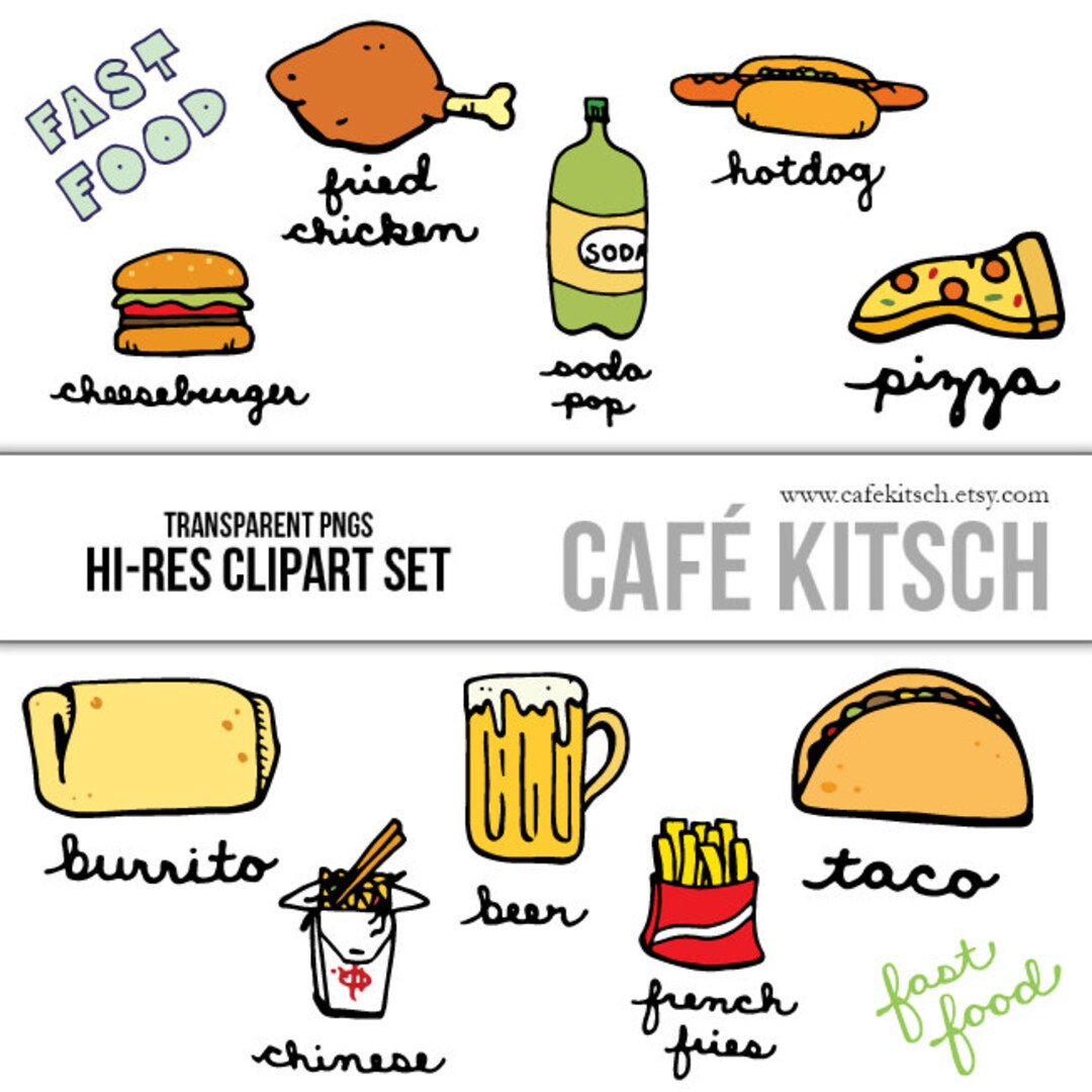 Fast Food Clip Art Set - Junk Food Doodle Hi-res Illustrations ...
