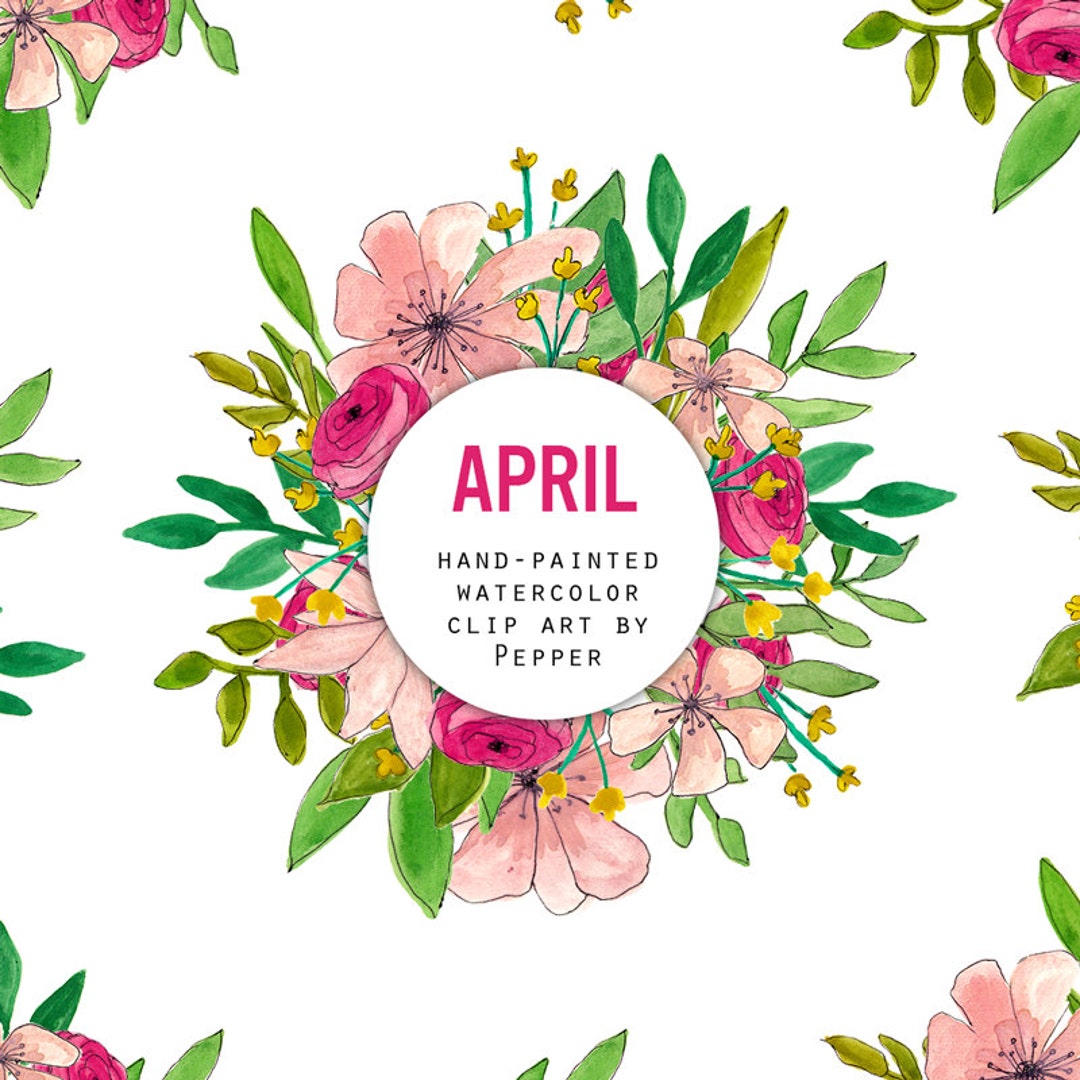 April Watercolor Flowers Clipart Set - Pink, Red, Hi Res Printable Hand ...