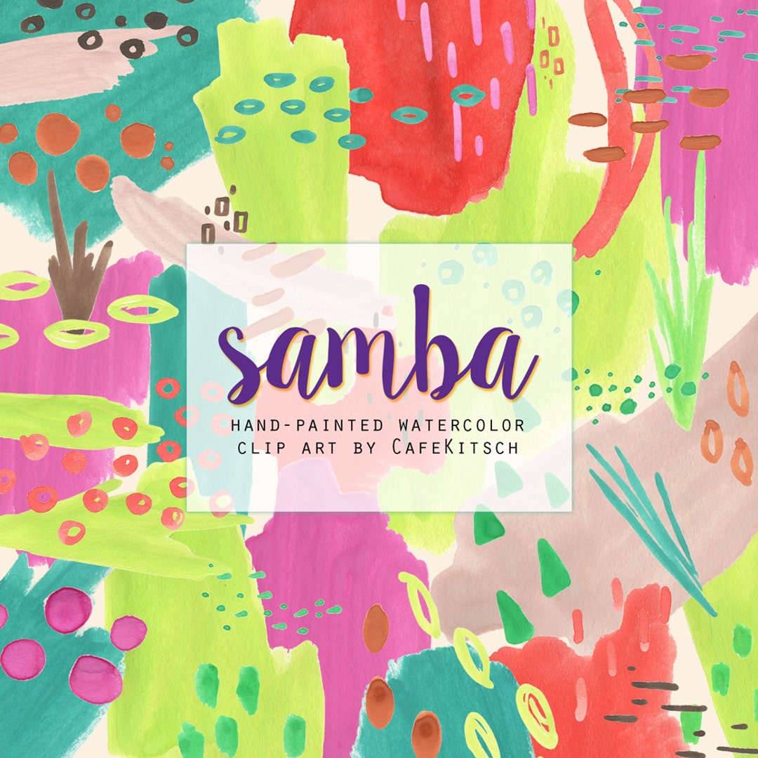 Samba Bright Abstract Watercolor Clipart Set - Hi Res Printable Hand ...