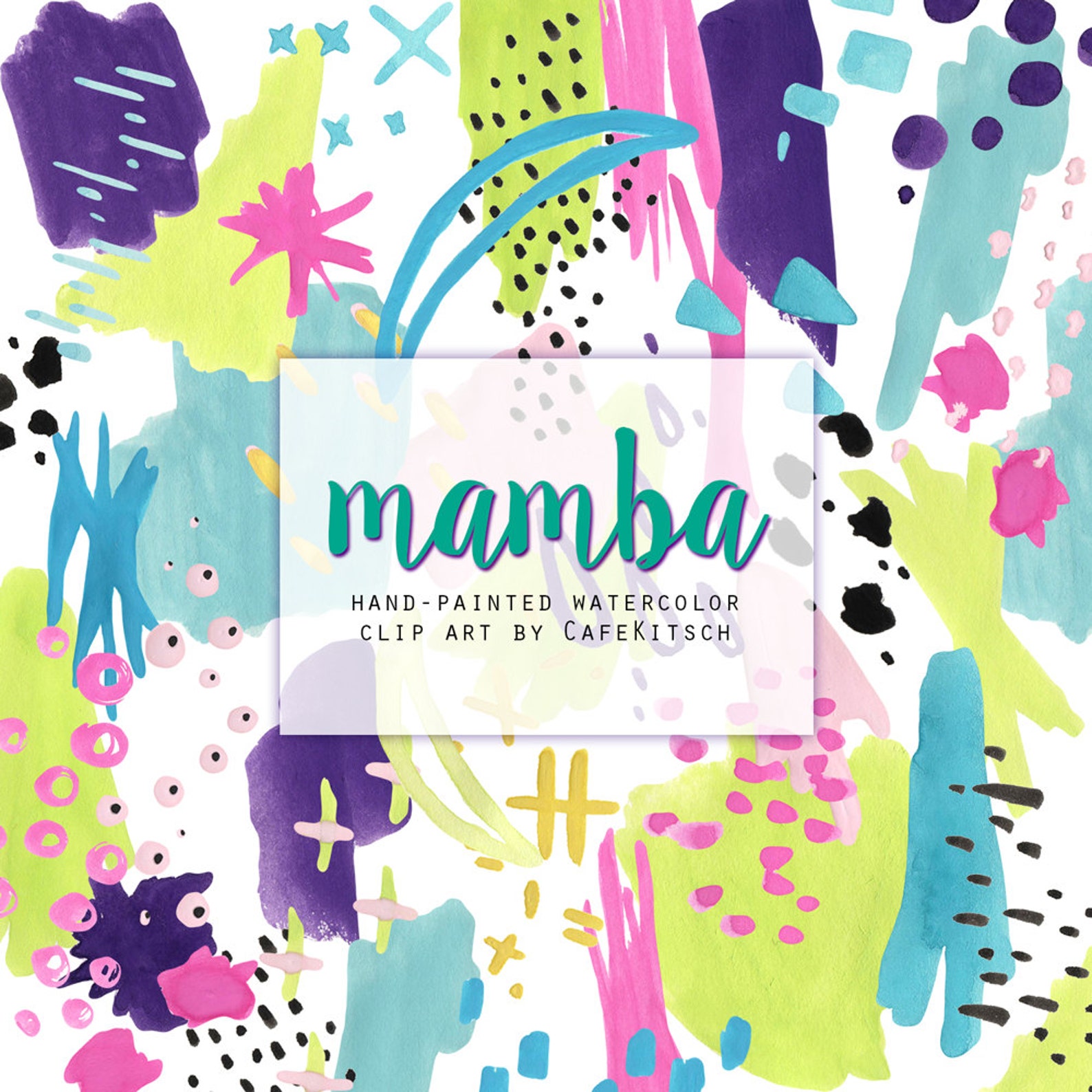 Mamba Bright Abstract Watercolor Clipart Set - Hi Res Printable Hand ...