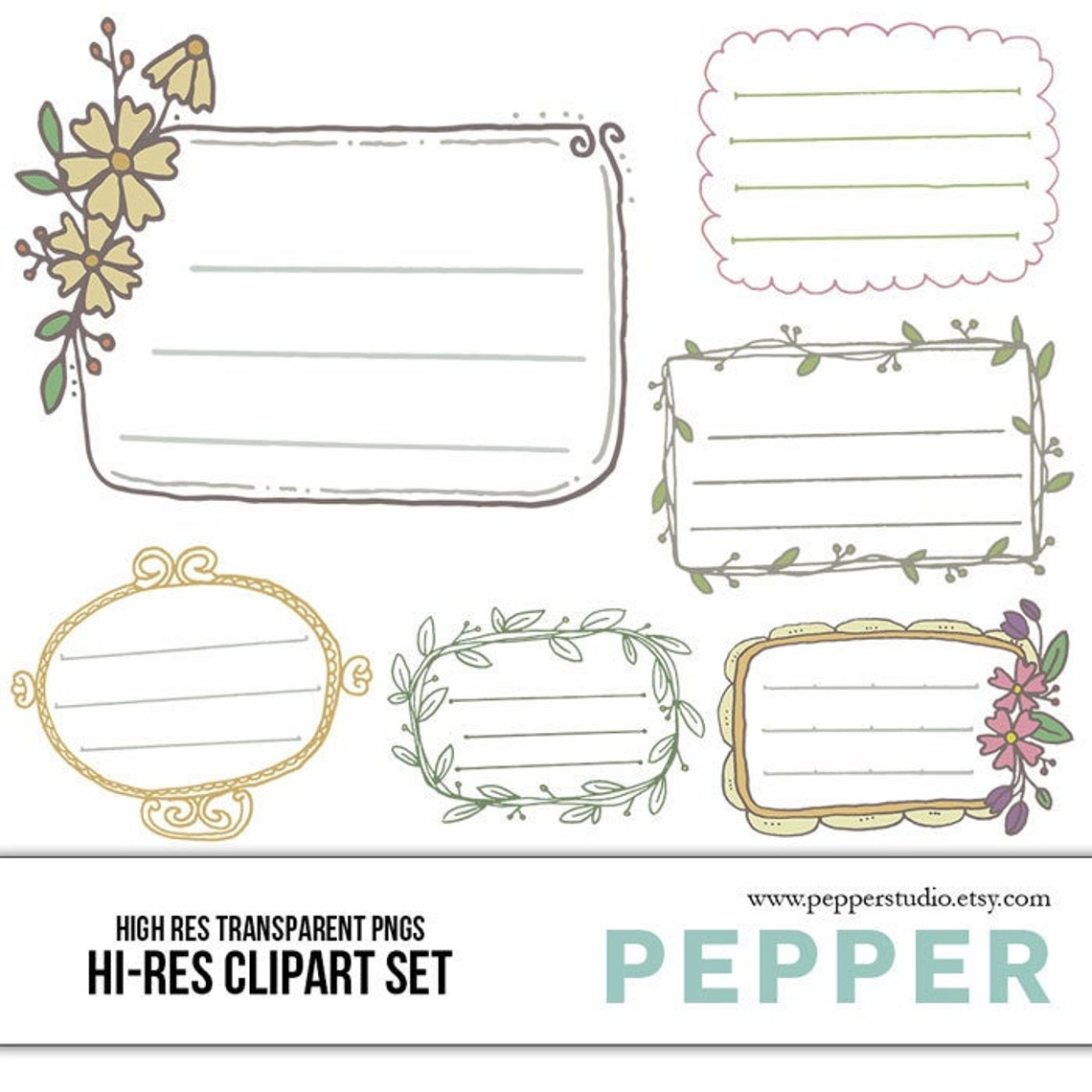 Label Doodles in Frames, Floral Borders Illustration Clipart, Hi Res ...