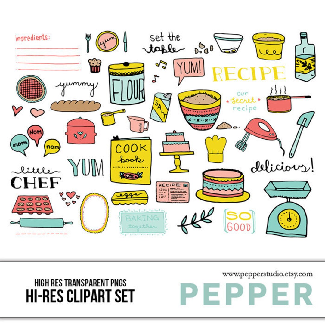 Baking Doodle Clipart Set - Cooking, Cute Kitchen, Sketch, Party ...