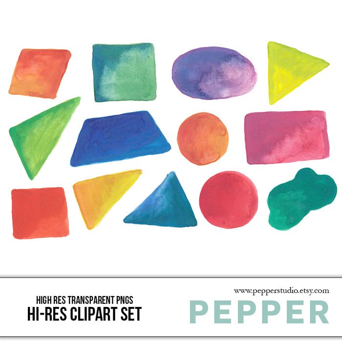 Shapes Watercolor Clipart Set Hi Res Doodle Illustrations - Etsy