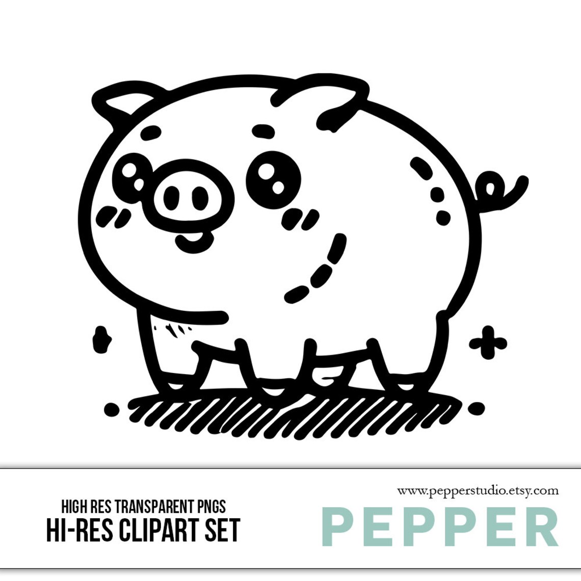 Kawaii Animals Doodle Clipart Set Hi Res Printable Farm Animal Icons ...