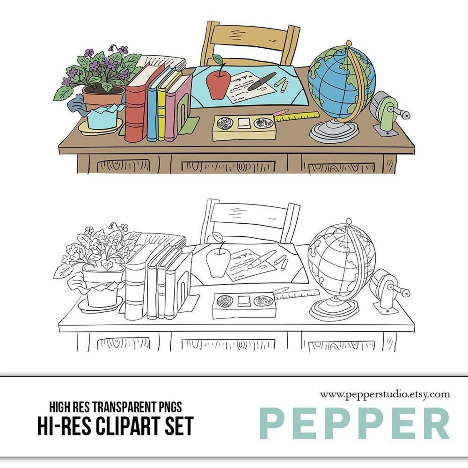 Teacher's Desk Doodle Clipart - Back to School, Teacher, Kids ...